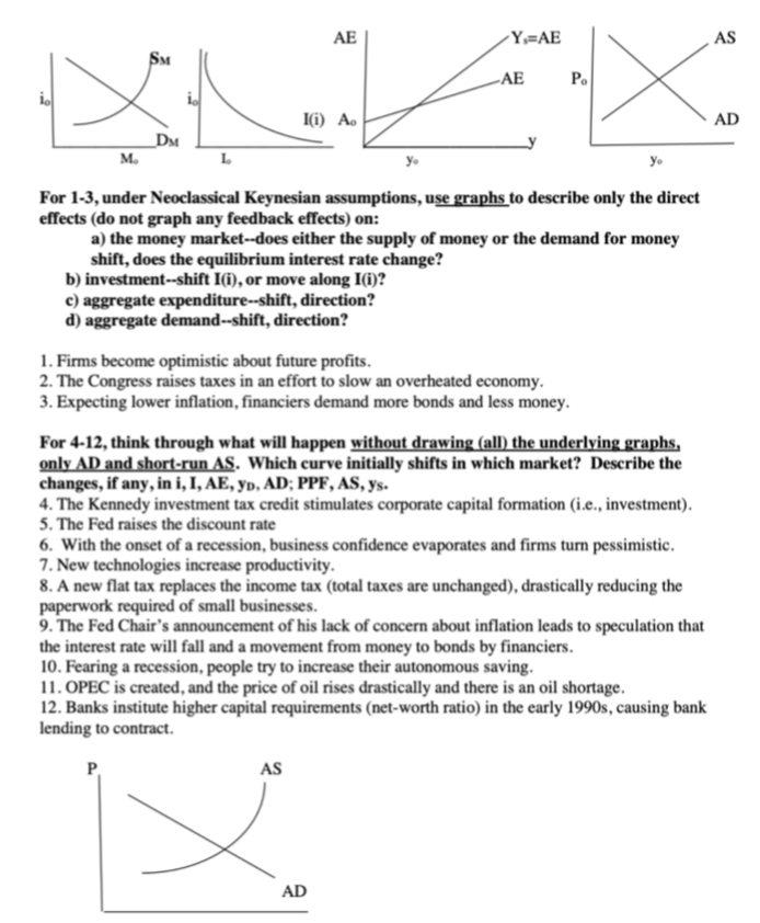 For 1-3, under Neoclassical Keynesian assumptions, | Chegg.com