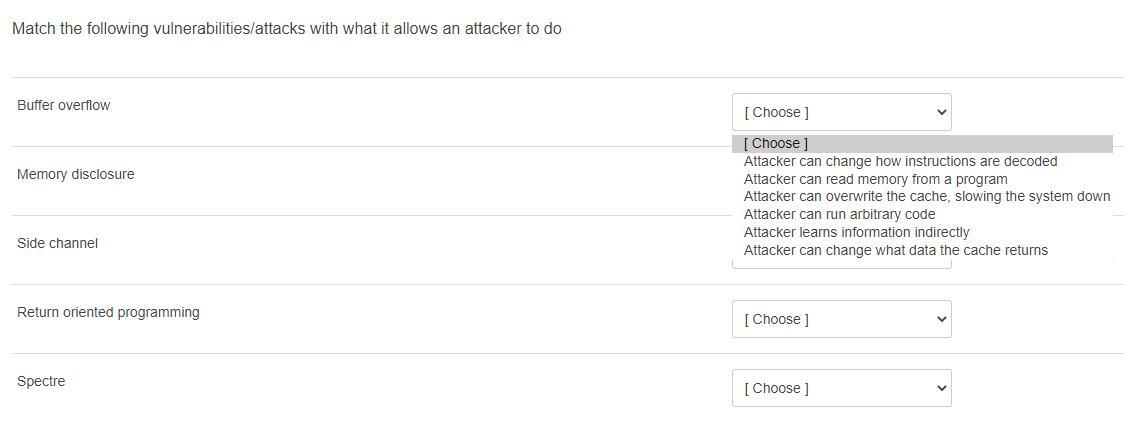 Solved Match the following vulnerabilities/attacks with what | Chegg.com