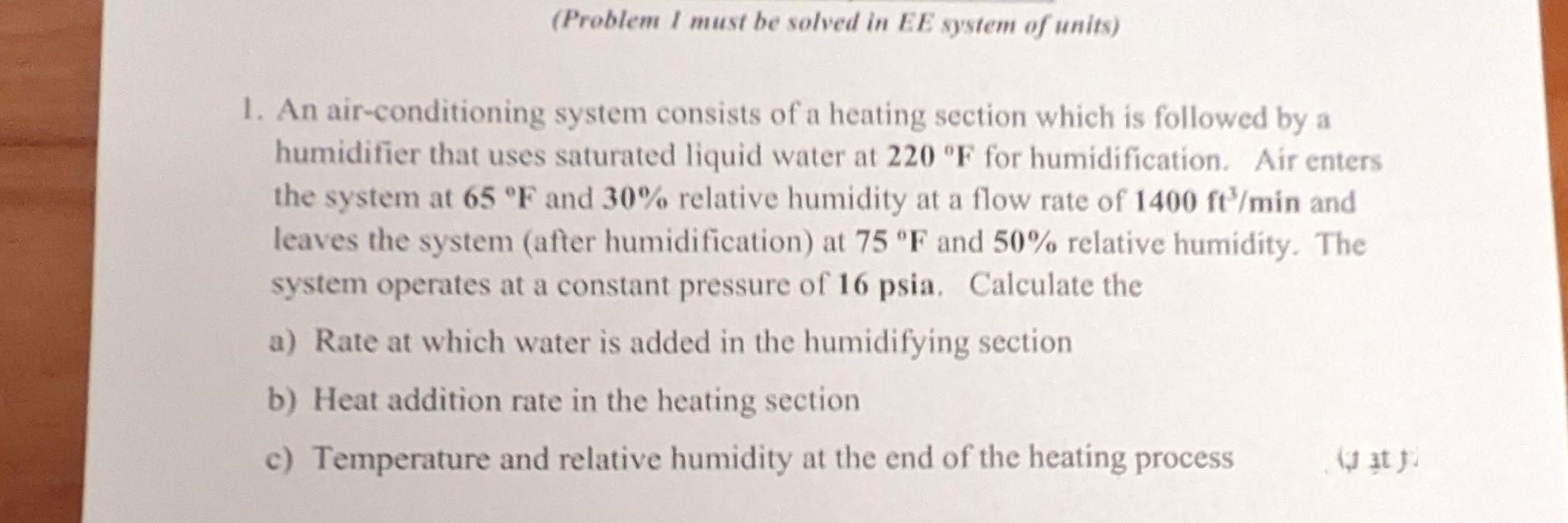 Solved 1. An air-conditioning system consists of a heating | Chegg.com