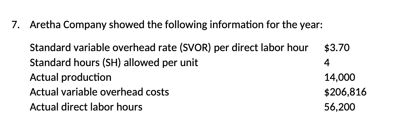 Solved Calculate The Actual Variable Overhead Rate Avor2 