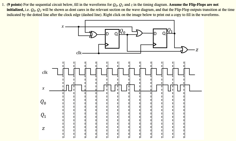 Solved 1. (9 points) For the sequential circuit below, fill | Chegg.com