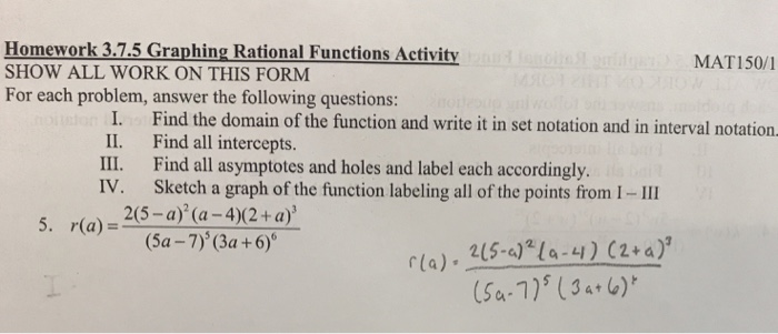 Solved Homework 3.7.5 Graphing Rational Functions Activity | Chegg.com