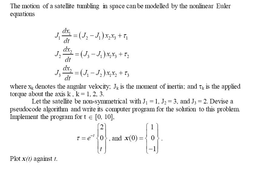 Solved The motion of a satellite tumbling in space can be | Chegg.com