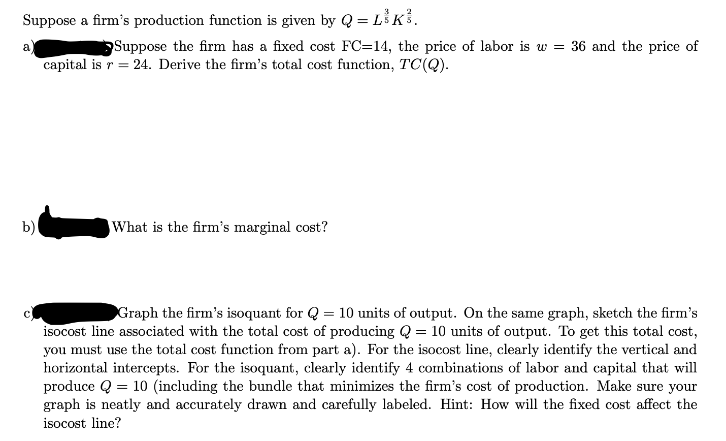 Solved Suppose a firm's production function is given by | Chegg.com