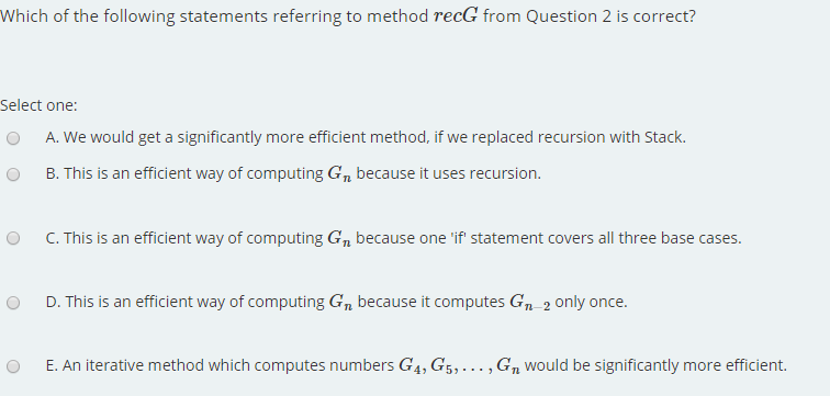 Solved public static int recG(int n) { if (n