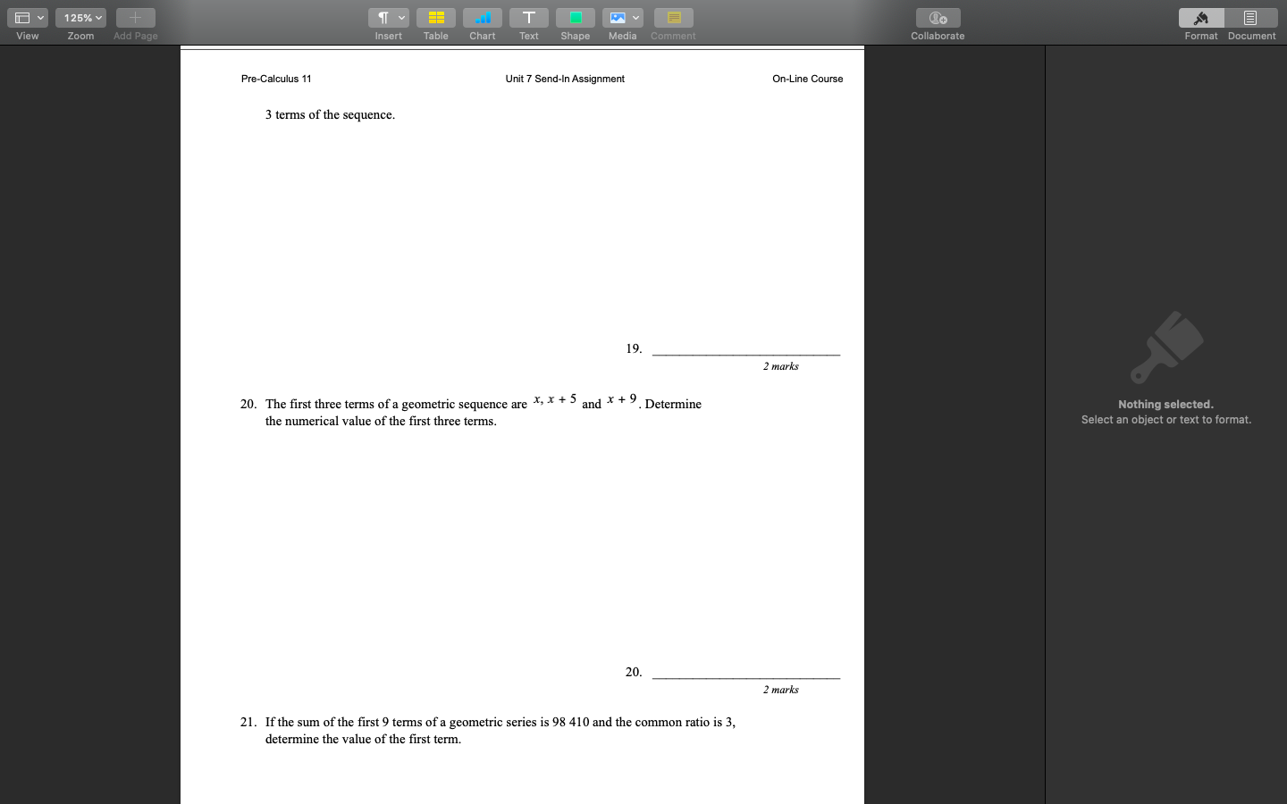 Solved T 125% Zoom + Collaborate View Add Page Insert Table | Chegg.com