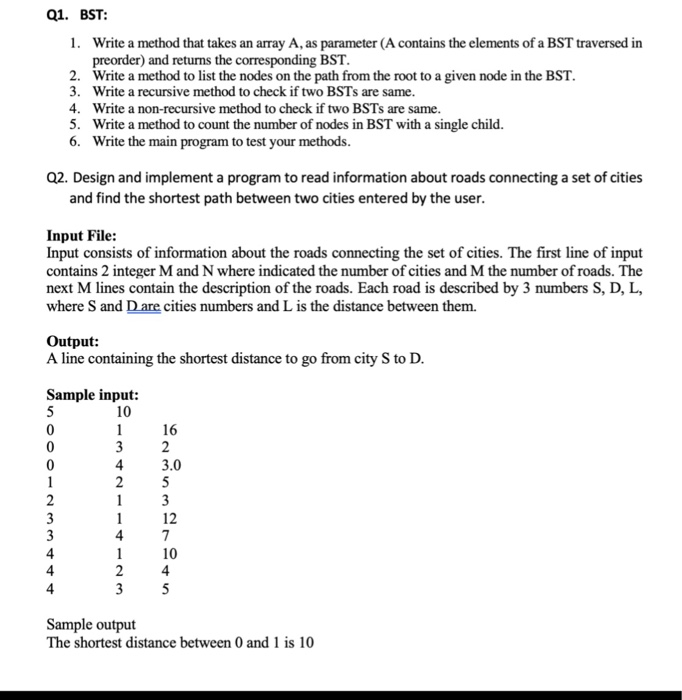 Solved Q1. BST: 1· Write a method that takes an array A, as | Chegg.com