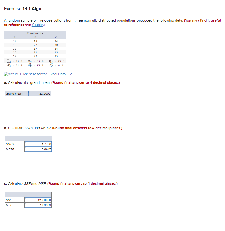 Solved Exercise 13-1 Algo A random sample of five | Chegg.com