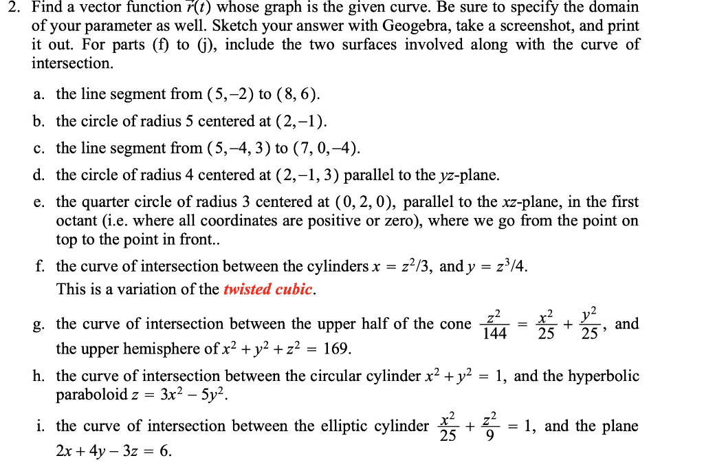 Solved 2. Find a vector function r(t) whose graph is the | Chegg.com