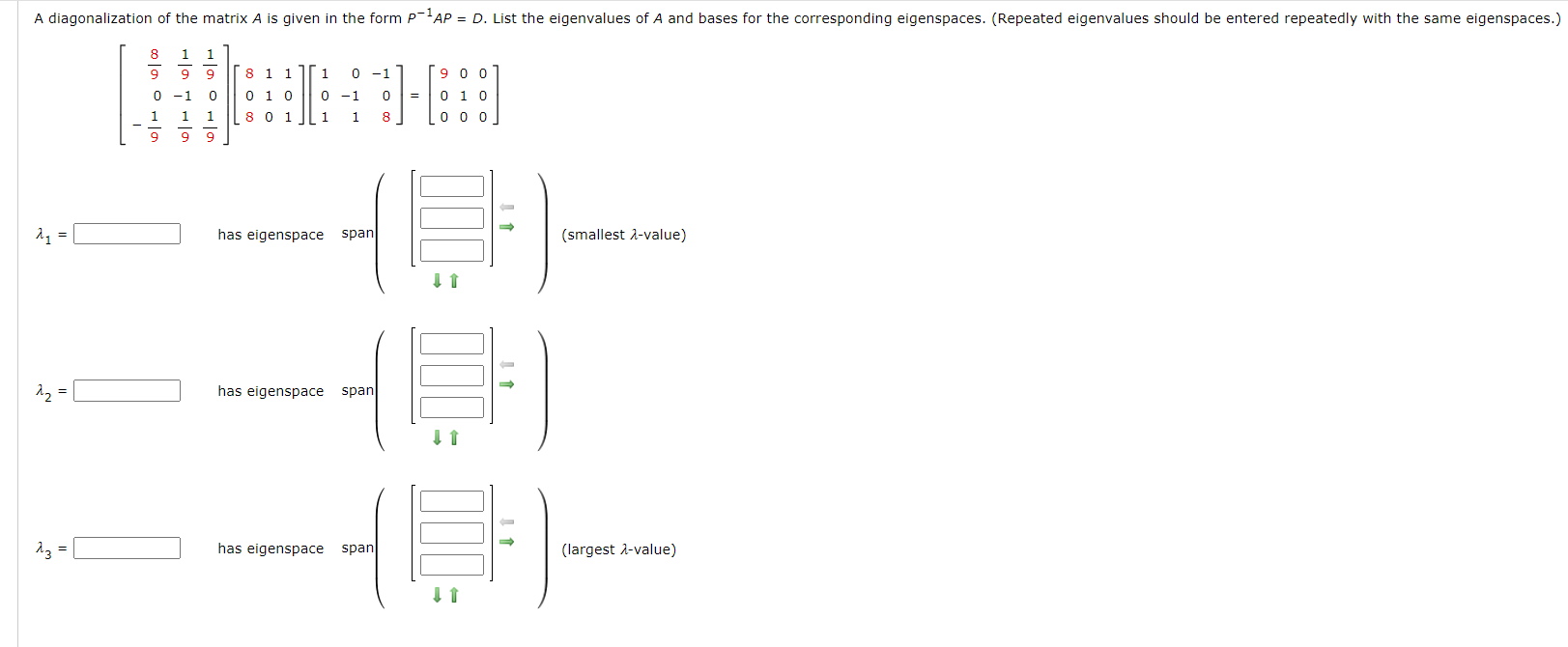 Solved A diagonalization of the matrix A is given in the | Chegg.com