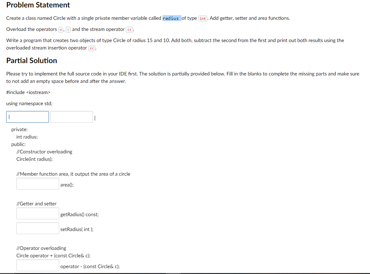 Solved Problem Statement Create A Class Named Circle With A