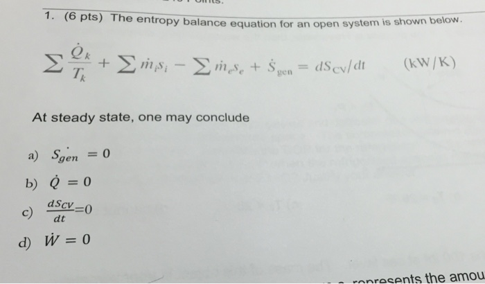 Solved e entropy balance equation for an open system is | Chegg.com