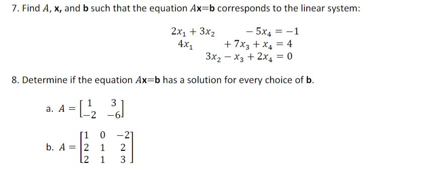 Solved Find A,x, ﻿and b ﻿such that the equation Ax=b | Chegg.com