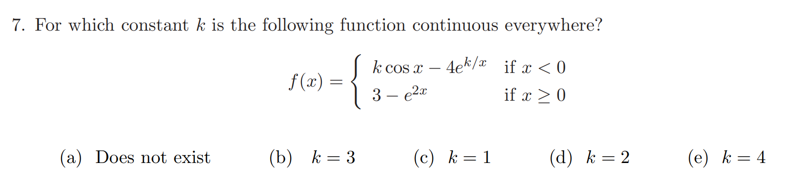 Solved 7. For which constant k is the following function | Chegg.com