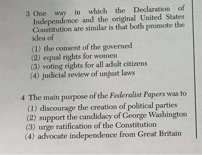 Solved 3 One way in which the Declaration of Independence | Chegg.com