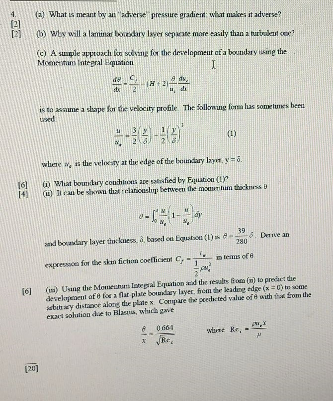 Solved 4. (a) What is meant by an "adverse pressure gradient | Chegg.com