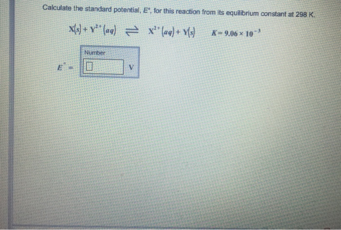 Solved calculate the standard potential for this reaction | Chegg.com