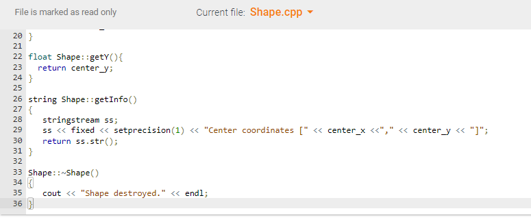 Solved Shape class (shape.h) Complete the header of Shape by | Chegg.com