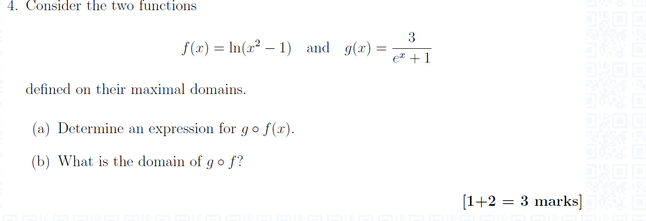 Solved 4. Consider the two functions 3 f(x) = ln(22 – 1) and | Chegg.com
