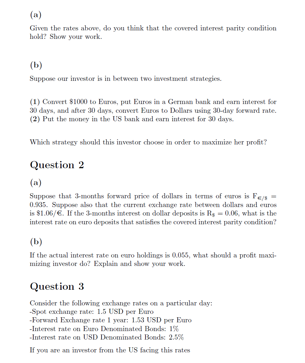 Solved Forward Exchange Rates and Covered Interest Parity | Chegg.com