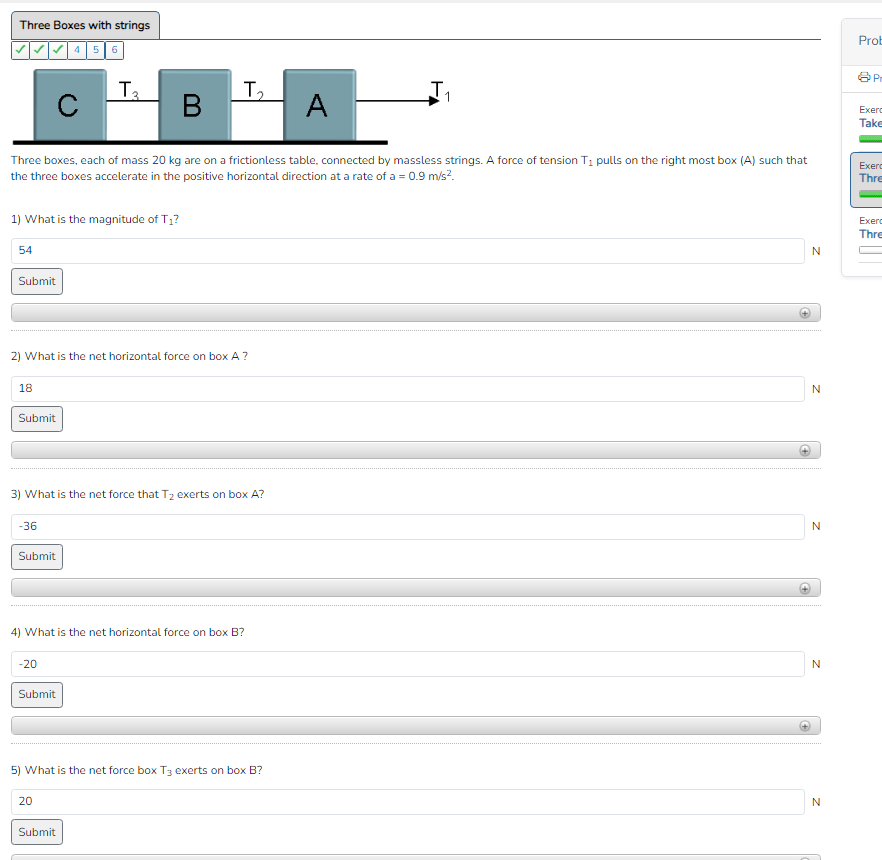 Solved Three boxes, each of mass 20kg ﻿are on a frictionless | Chegg.com