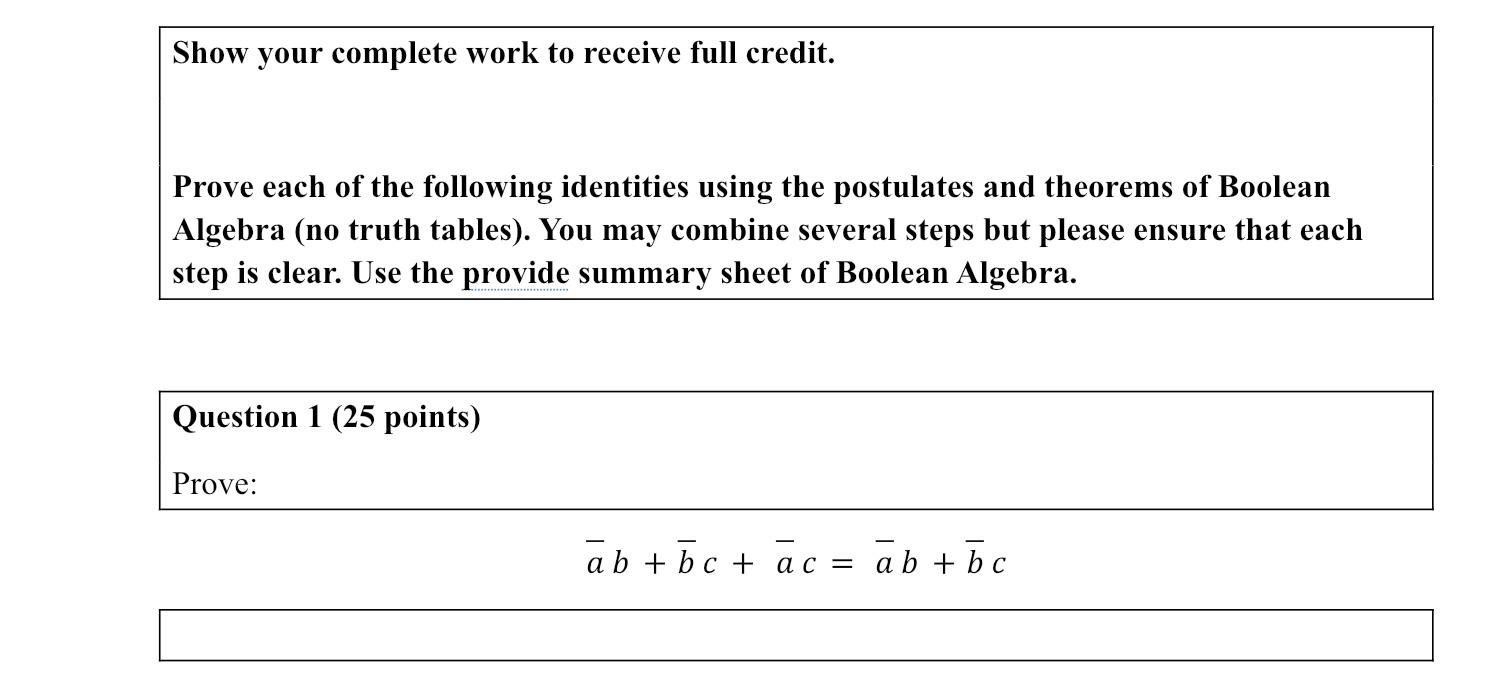 Solved Show your complete work to receive full credit. Prove | Chegg.com