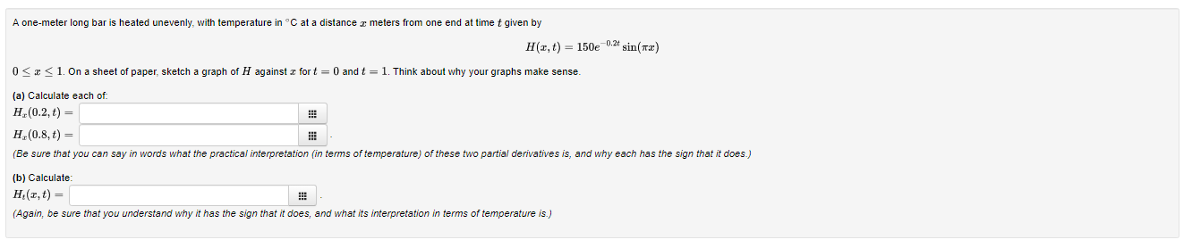 Solved A one-meter long bar is heated unevenly, with | Chegg.com