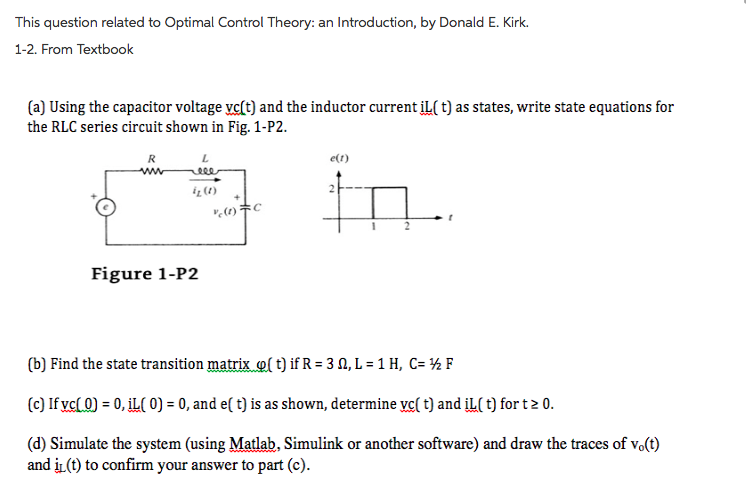 Solved This question related to Optimal Control Theory: an | Chegg.com