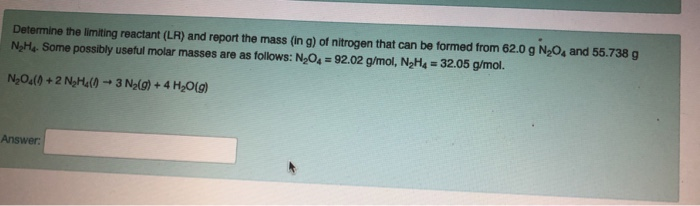 Solved Determine the limiting reactant (LA) and report the | Chegg.com