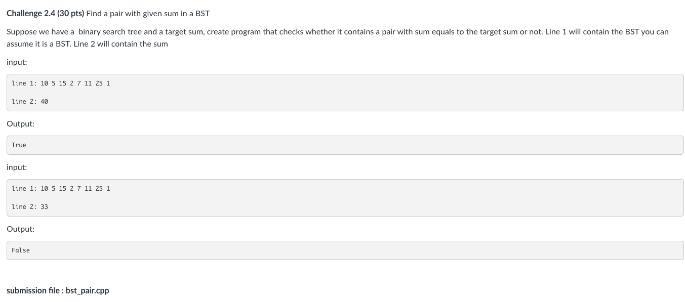 Solved Challenge 2.4 (30 pts) Find a pair with given sum in | Chegg.com
