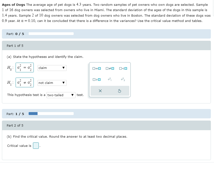 Solved Ages of Dogs The average age of pet dogs is 4.3 | Chegg.com