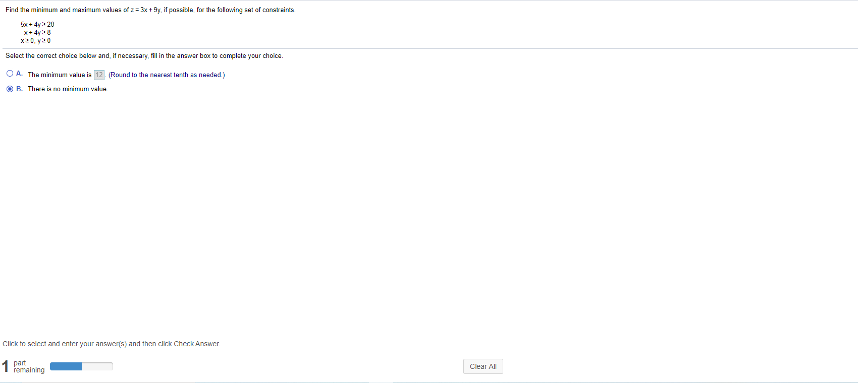 Solved Find the minimum and maximum values of z = 3x +9y, if | Chegg.com