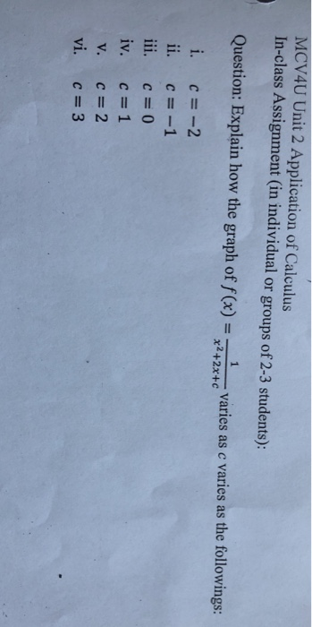 Solved MCV4U Unit 2 Application of Calculus In-class | Chegg.com