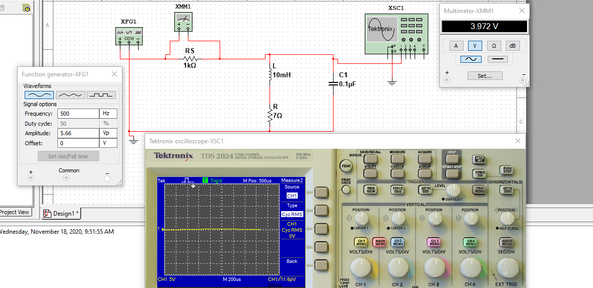 Те XMM1 XSC1 Multimeter-XMM1 Х XFG1 Tektronix 3.972 V | Chegg.com