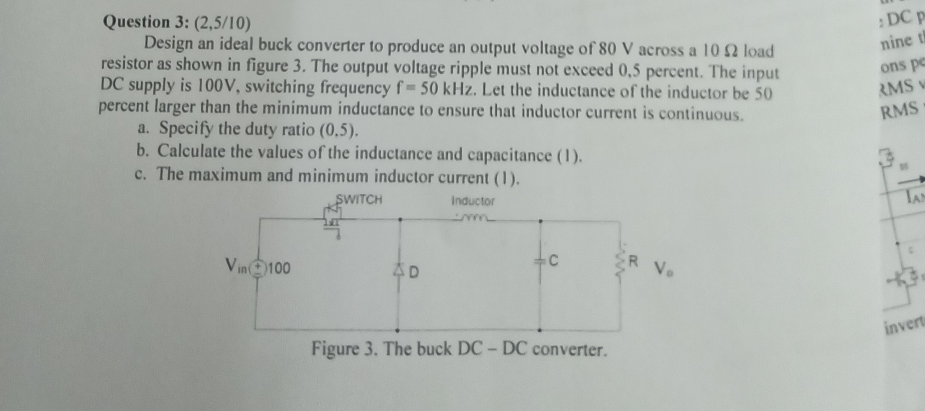 Solved Question 3: (2,5/10) Design an ideal buck converter | Chegg.com