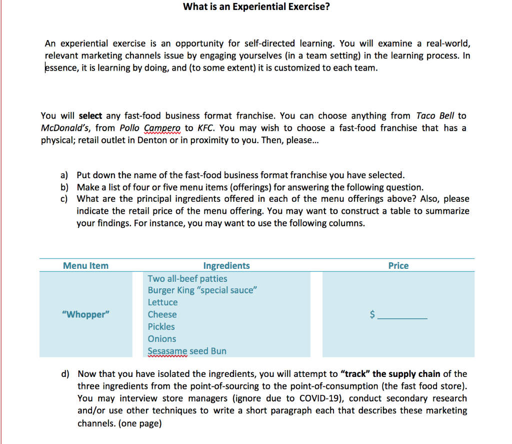 Solved What is an Experiential Exercise? An experiential | Chegg.com