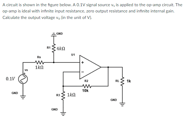 Solved A circuit is shown in the figure below. A 0.1V signal | Chegg.com