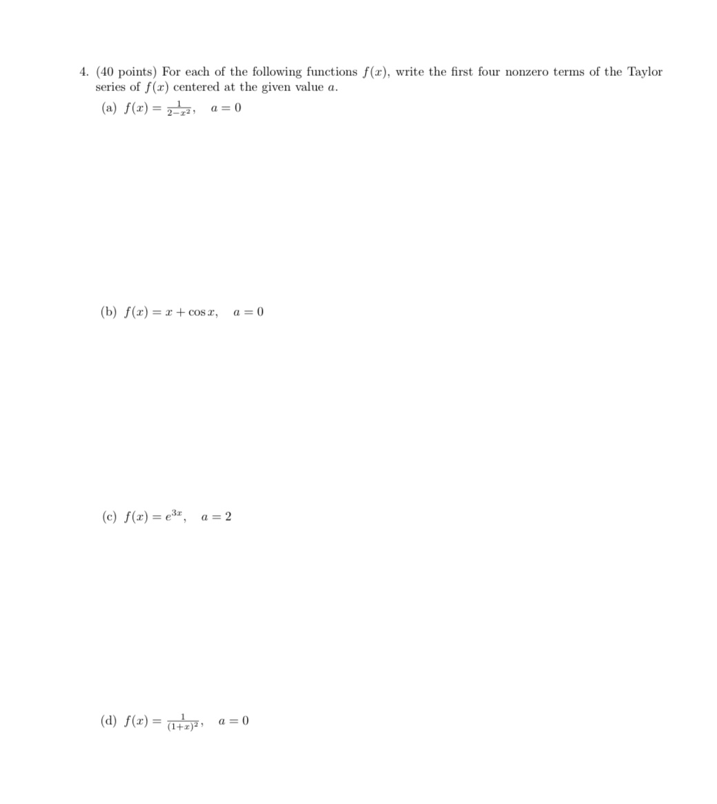 Solved (40 ﻿points) ﻿For each of the following functions | Chegg.com