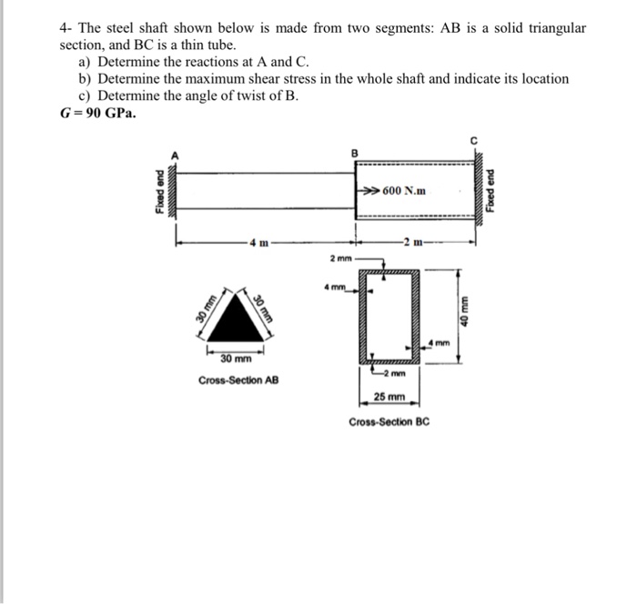 Solved 4- The steel shaft shown below is made from two | Chegg.com
