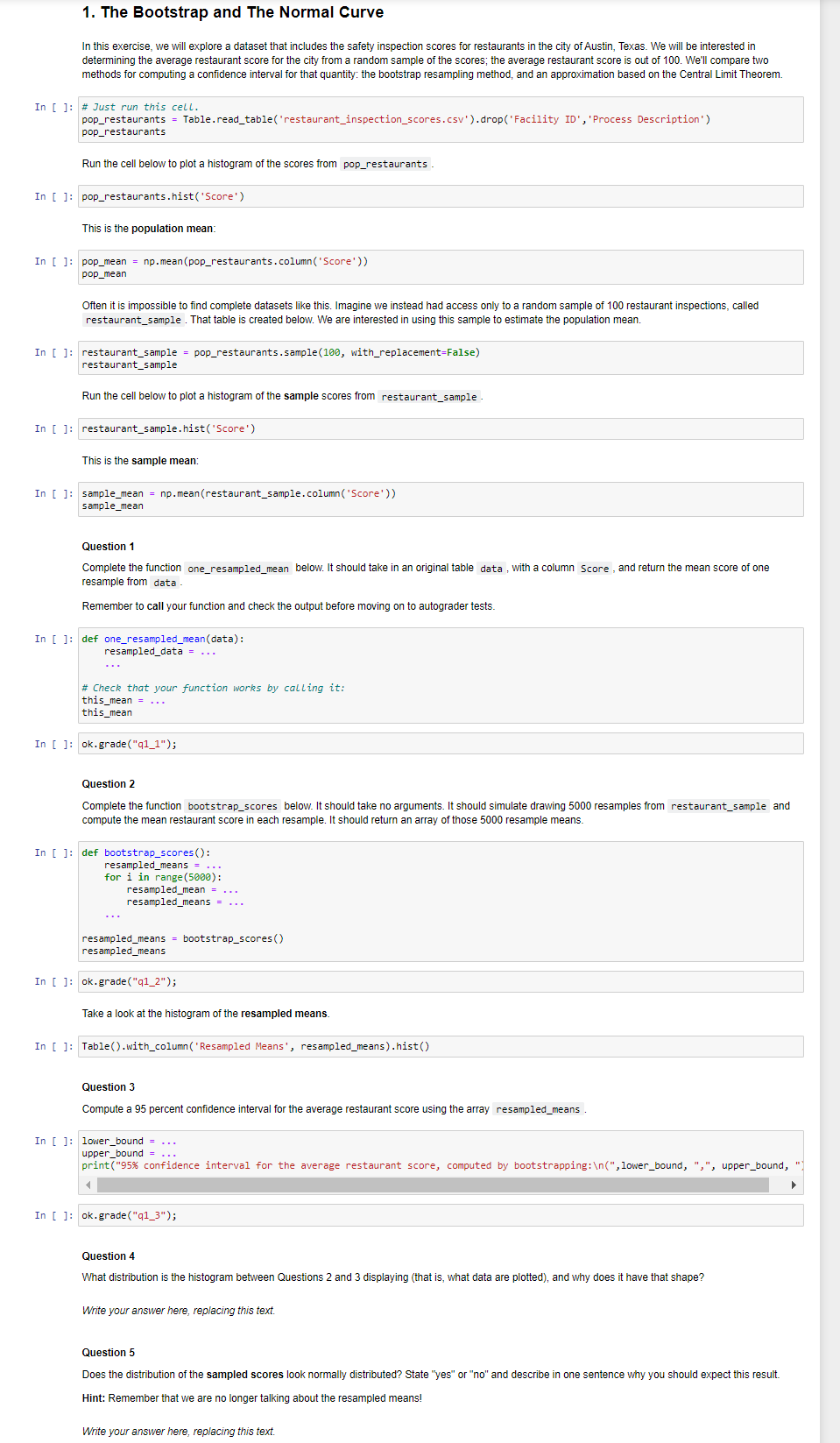 1. The Bootstrap and The Normal Curve In this | Chegg.com