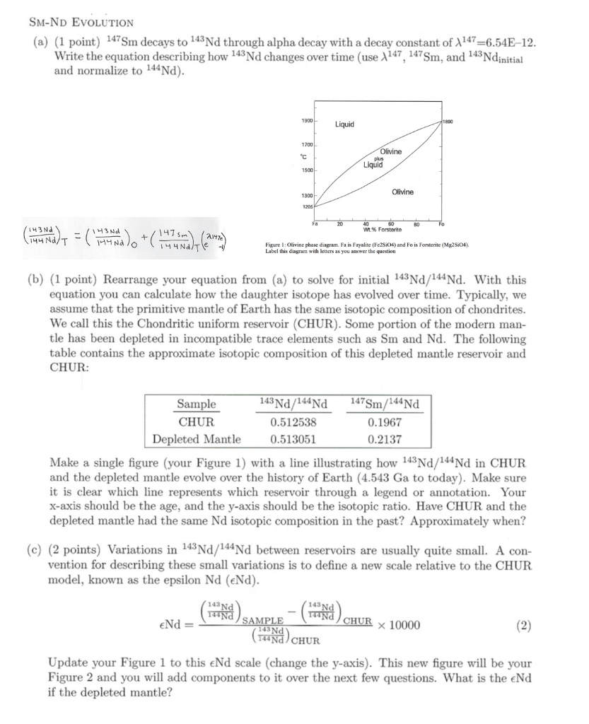 SM-ND EVOLUTION (a) (1 point) 147Sm decays to 143Nd | Chegg.com