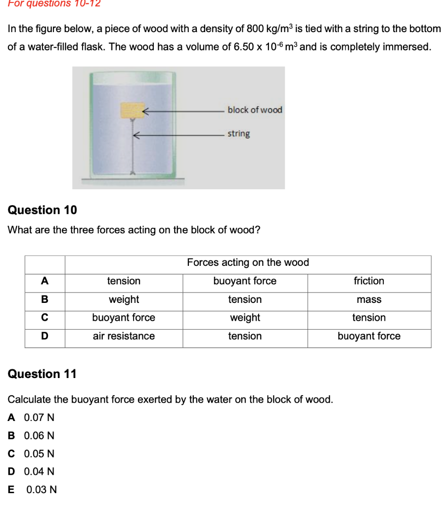 Solved In the figure below, a piece of wood with a density | Chegg.com