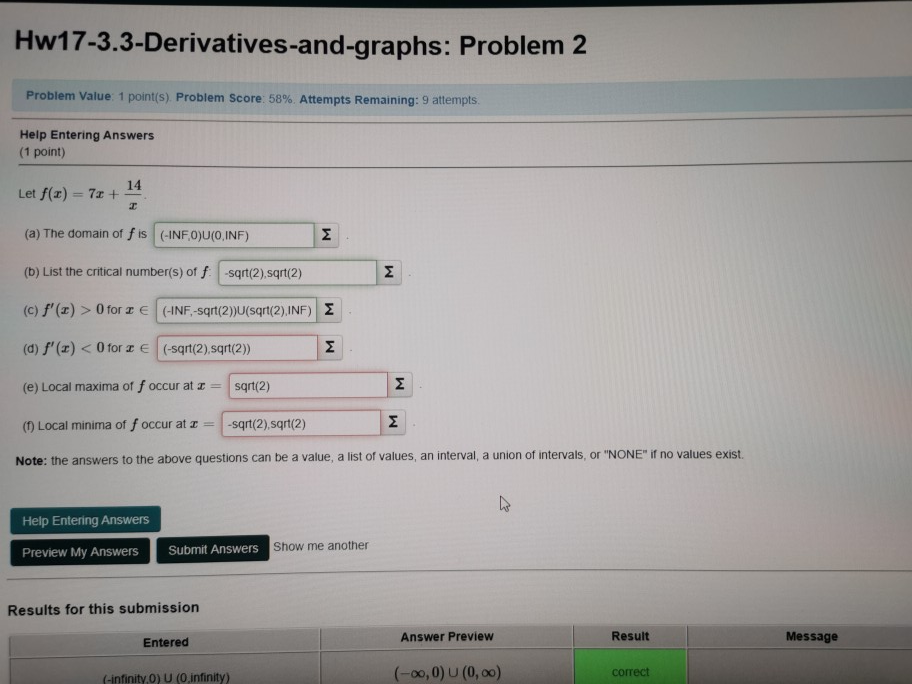 Solved Hw17-3.3-Derivatives-and-graphs: Problem 2 Problem | Chegg.com