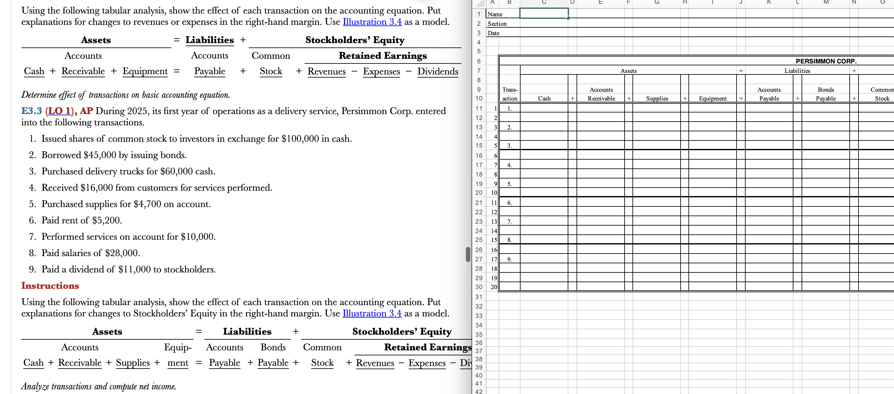 Solved Using the following tabular analysis, show the effect | Chegg.com