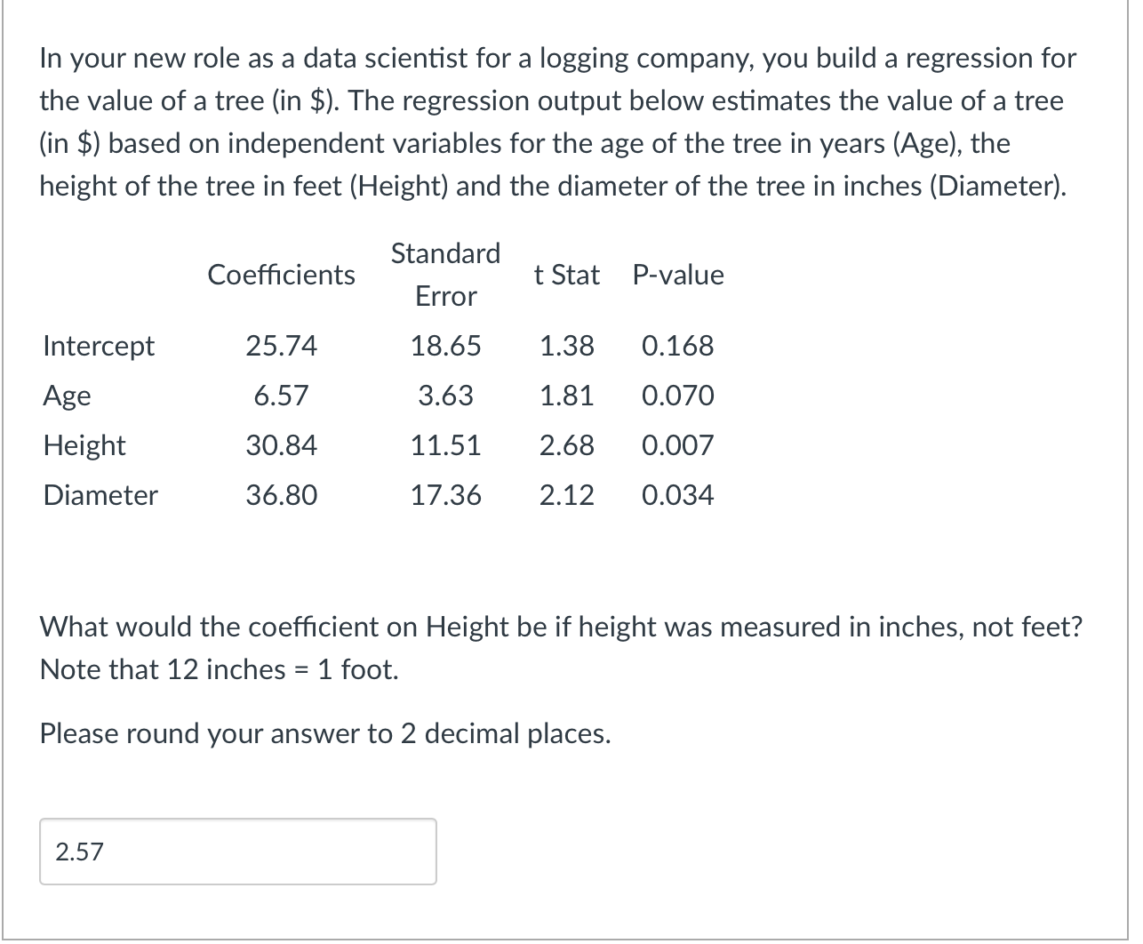 Solved In your new role as a data scientist for a logging | Chegg.com