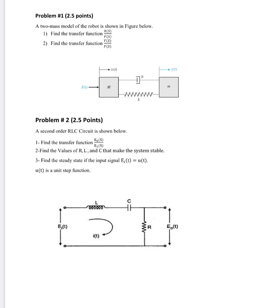 Solved Problem #1 (2.5 points) A two-mass model of the robot | Chegg.com