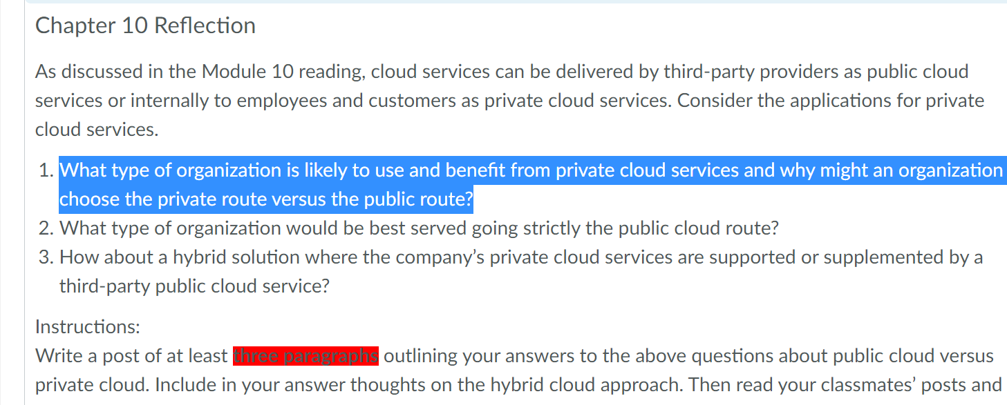 Solved Chapter 10 Reflection As discussed in the Module 10 | Chegg.com