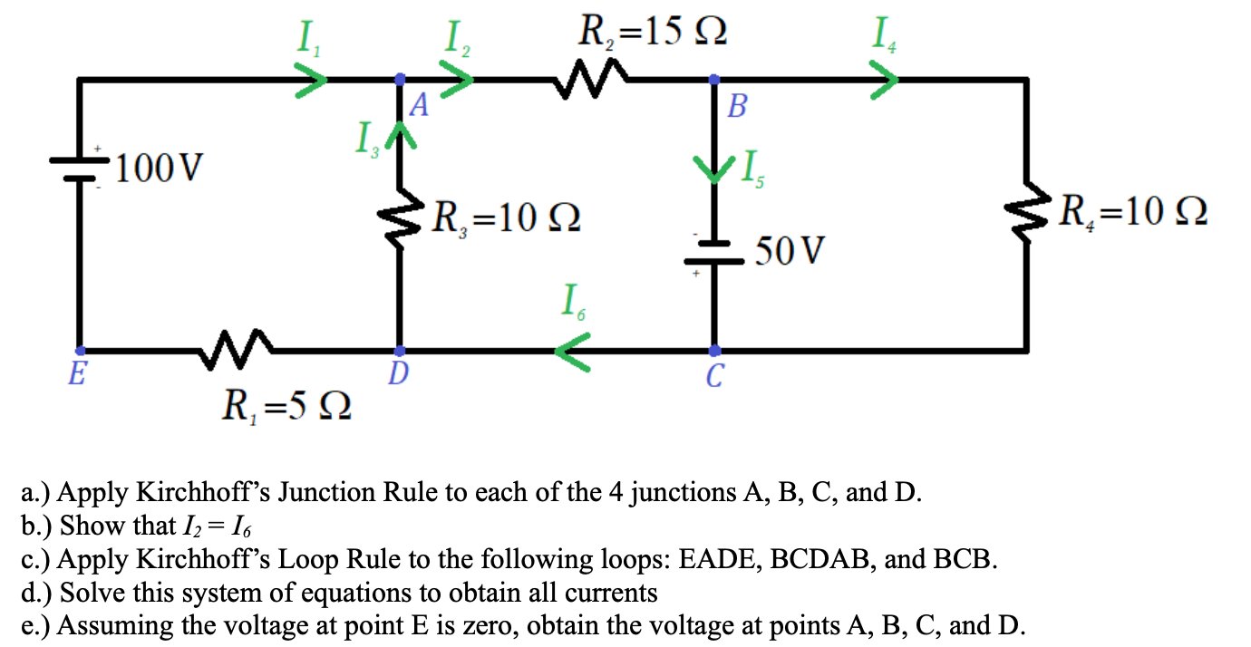Solved a.) Apply Kirchhoff’s Junction Rule to each of the 4 | Chegg.com