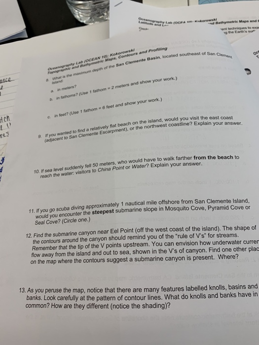 Oceanography Lab (OCEAN 10); Kokorowski Topographle | Chegg.com