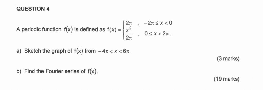 Solved QUESTION 4 A periodic function f(x) is defined as | Chegg.com